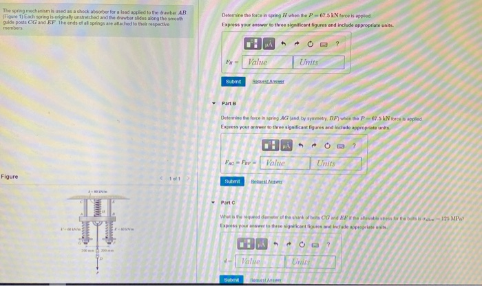 Solved The spring mechanism is used as a shock absorber for | Chegg.com