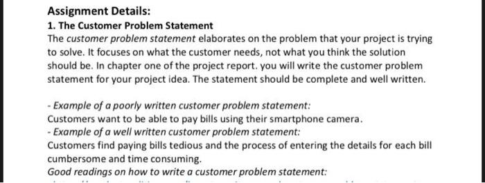 Solved Assignment Details: 1. The Customer Problem Statement | Chegg.com