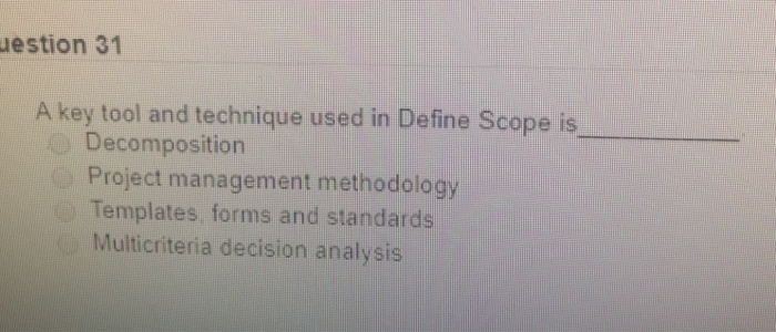 Solved estion 31 A key tool and technique used in Define | Chegg.com