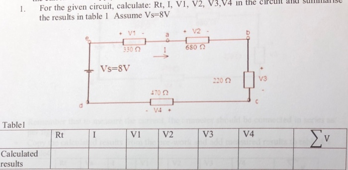 Solved 1. For the given circuit, calculate: Rt, I, V1, V2, | Chegg.com