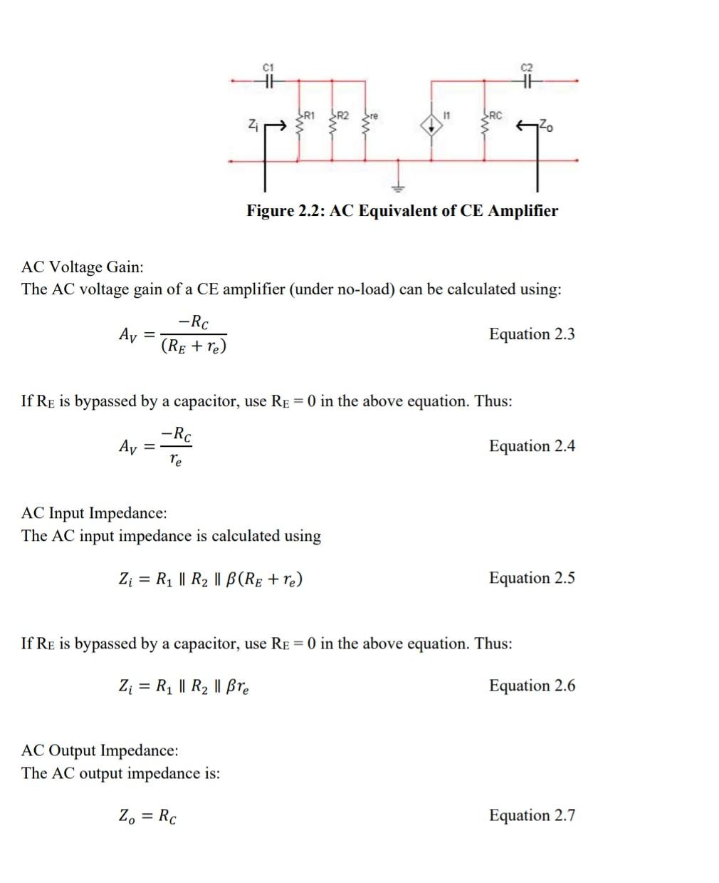 Figure 2.2: AC Equivalent of CE Amplifier AC Voltage | Chegg.com