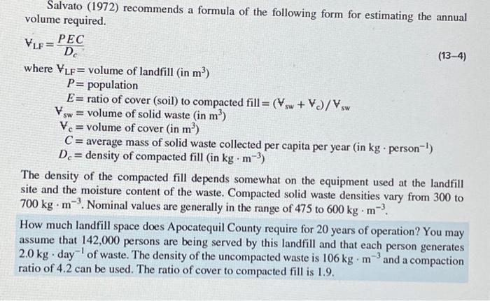 Solved volume required. ∀LF=DcPEC where VLFPE∀swVcCDc= | Chegg.com