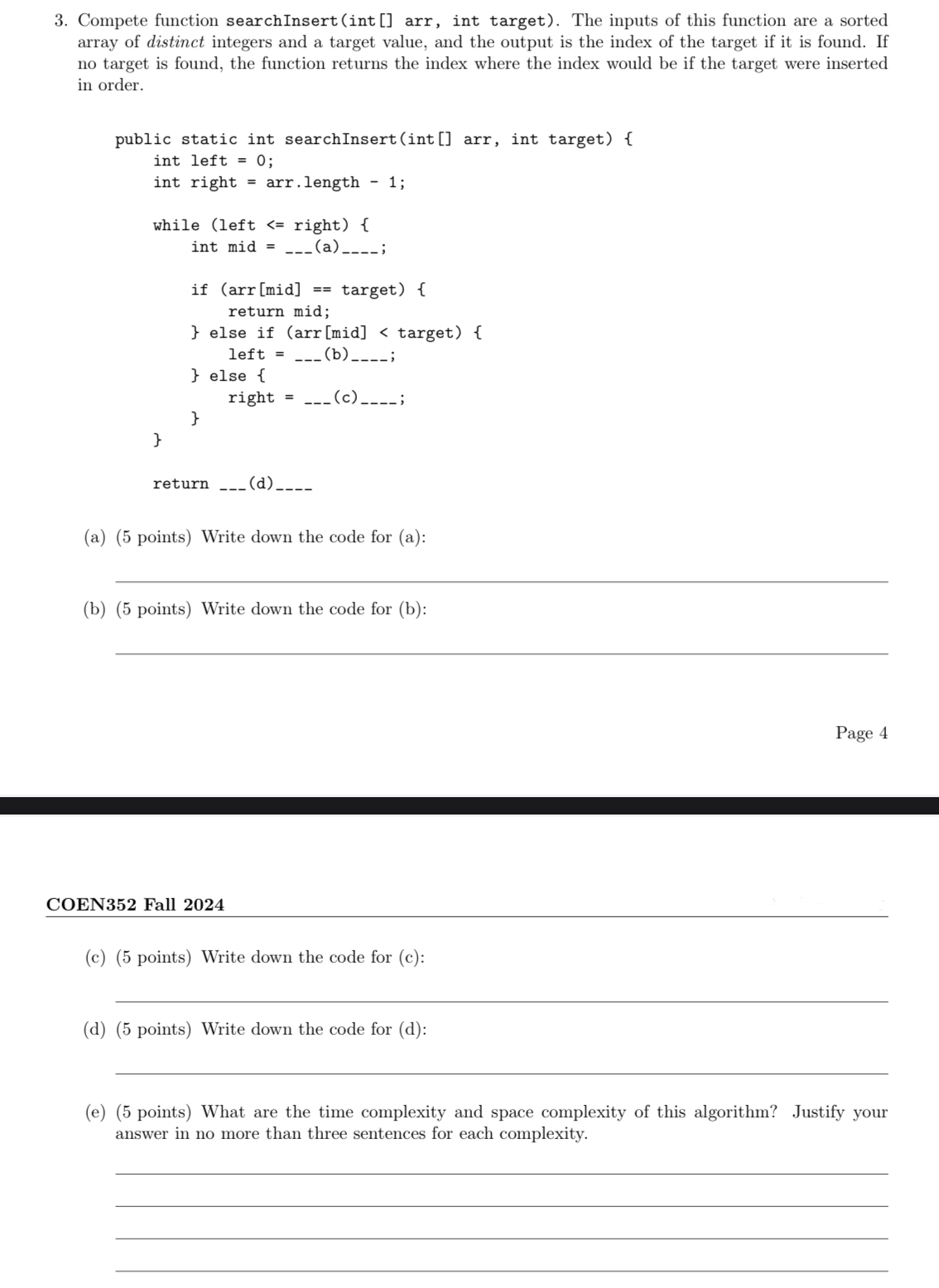 Solved Compete function searchInsert(int[] ﻿arr, int | Chegg.com