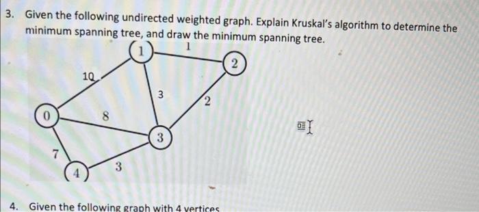 Solved 3. Given the following undirected weighted graph. | Chegg.com