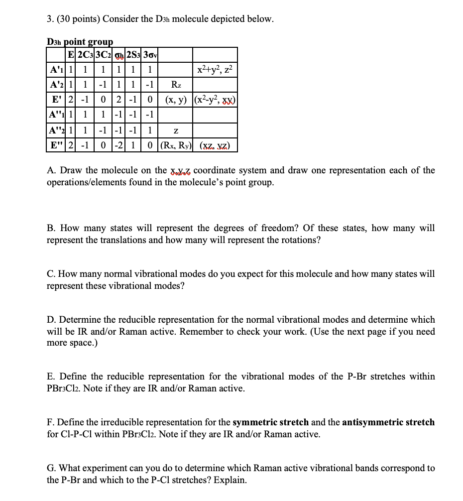 Solved (30 ﻿points) ﻿Consider the D3h ﻿molecule depicted | Chegg.com