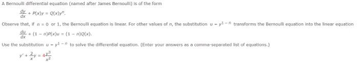 Solved A Bemoulli differential equation (named after James | Chegg.com
