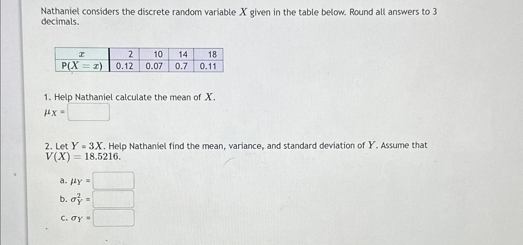 Solved Nathaniel considers the discrete random variable x | Chegg.com