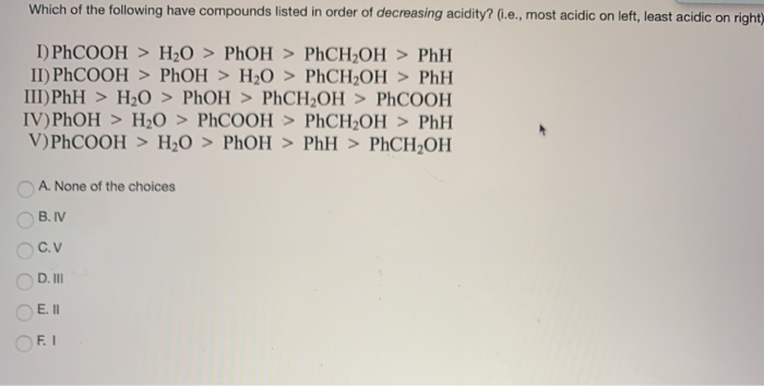 Solved Which of the following have compounds listed in order | Chegg.com