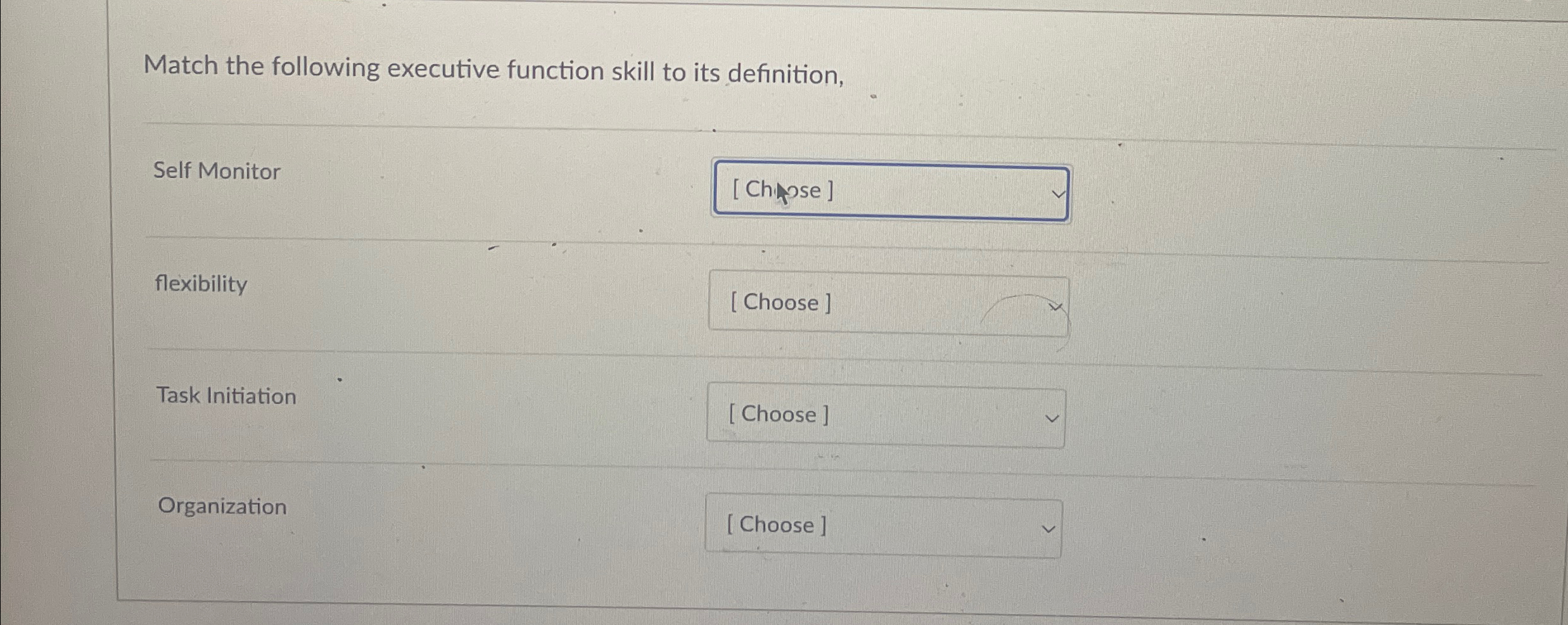 Solved Match the following executive function skill to its | Chegg.com