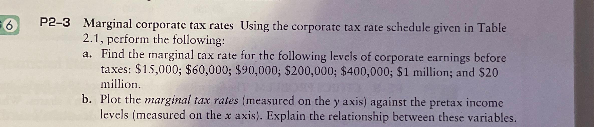 Solved P2-3 ﻿Marginal corporate tax rates Using the | Chegg.com