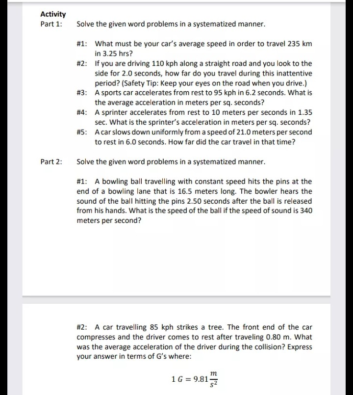 Solved Activity Part 1: Solve the given word problems in a | Chegg.com