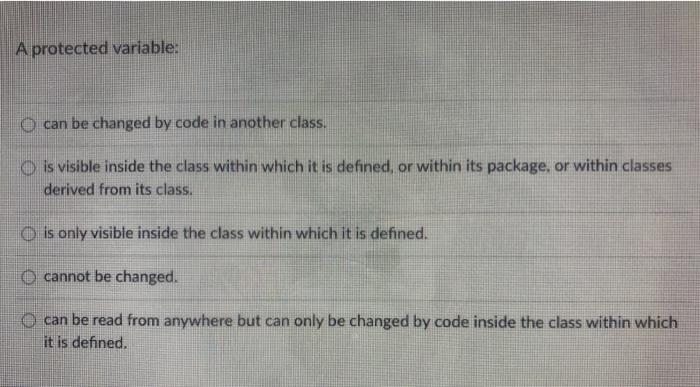 Solved A protected variable: O can be changed by code in | Chegg.com