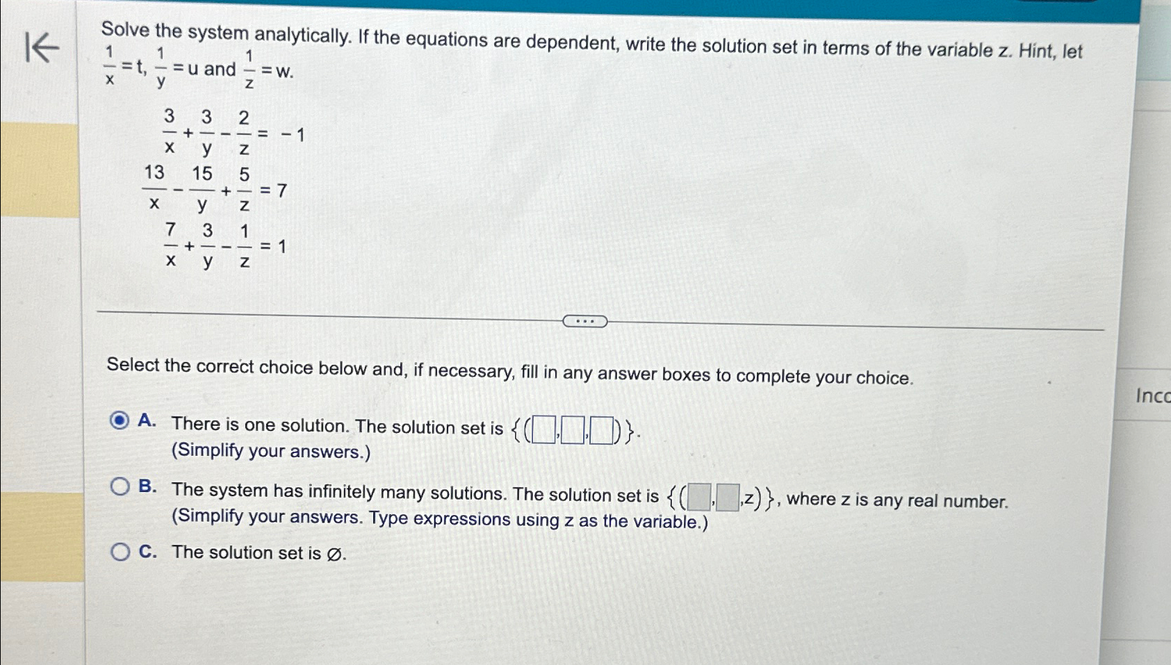 Solved Solve the system analytically. If the equations are | Chegg.com