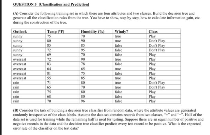 Solved QUESTION 3 Classification and Prediction (A) Consider | Chegg.com