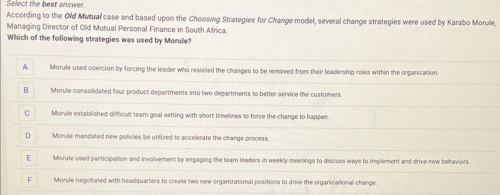 Solved Select the best answer.According to the Old Mutual | Chegg.com