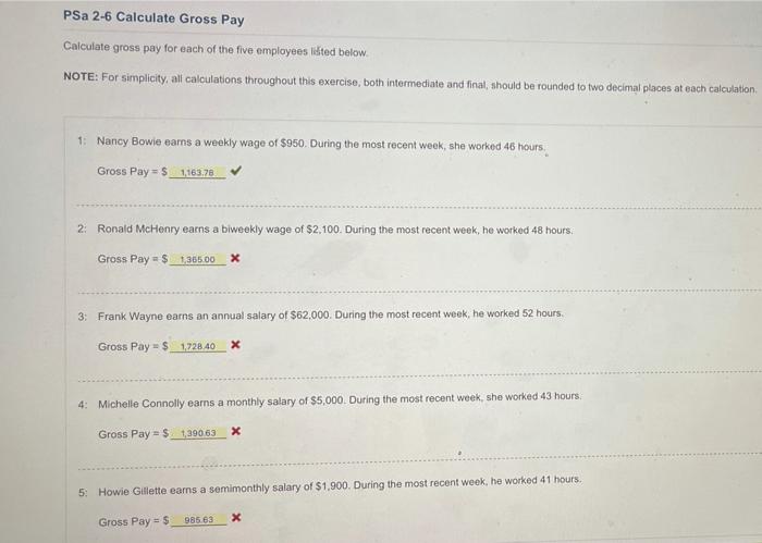 Solved PSa 2-6 Calculate Gross Pay Calculate gross pay for | Chegg.com