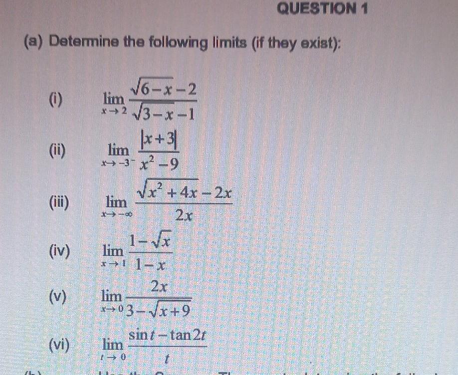 Solved (a) Determine the following limits (if they exist): | Chegg.com