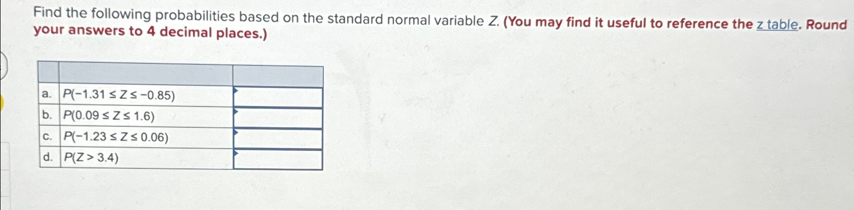Solved Find the following probabilities based on the | Chegg.com