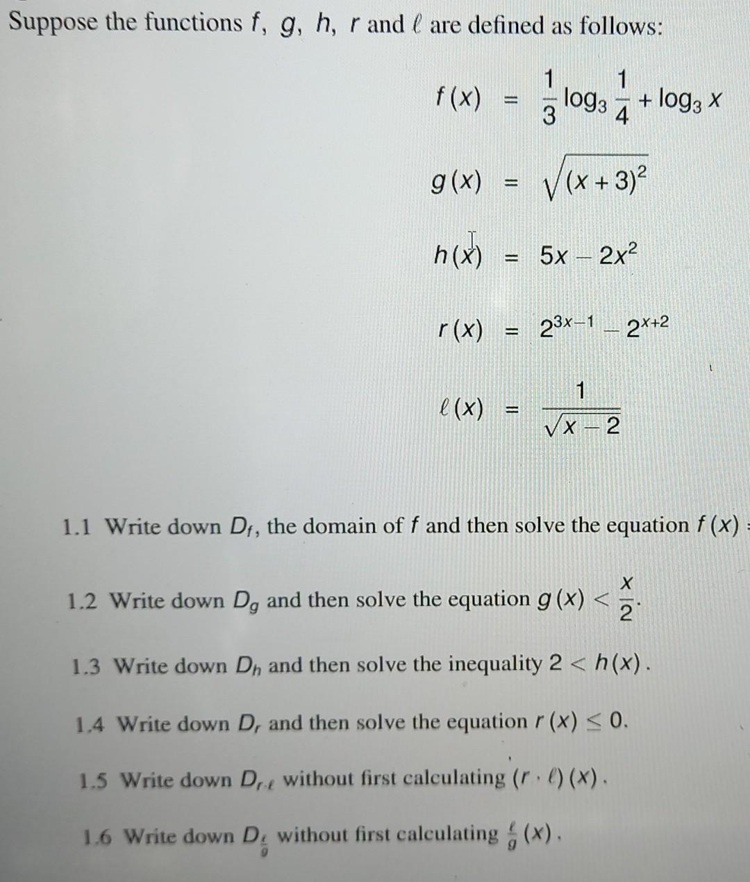 Solved Suppose the functions f, g, h, r and are defined as | Chegg.com