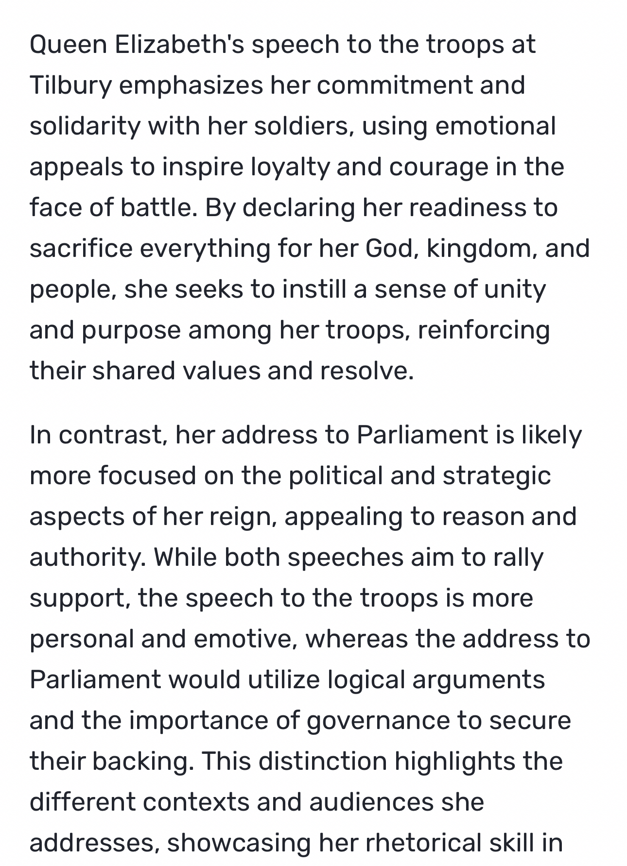 Solved Queen Elizabeth's speech to the troops at Tilbury | Chegg.com