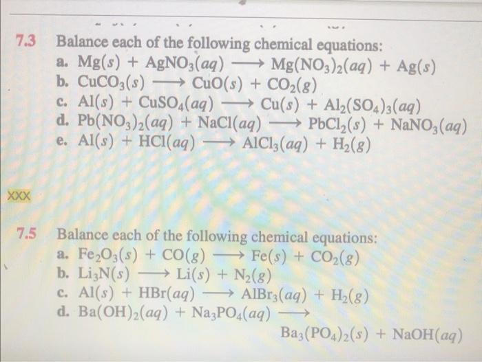 Solved 3.3 Balance each of the following chemical equations: | Chegg.com