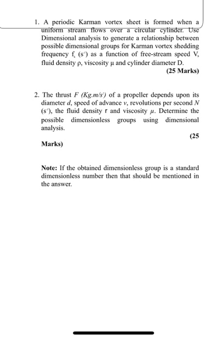 Solved 1. A periodic Karman vortex sheet is formed when a | Chegg.com