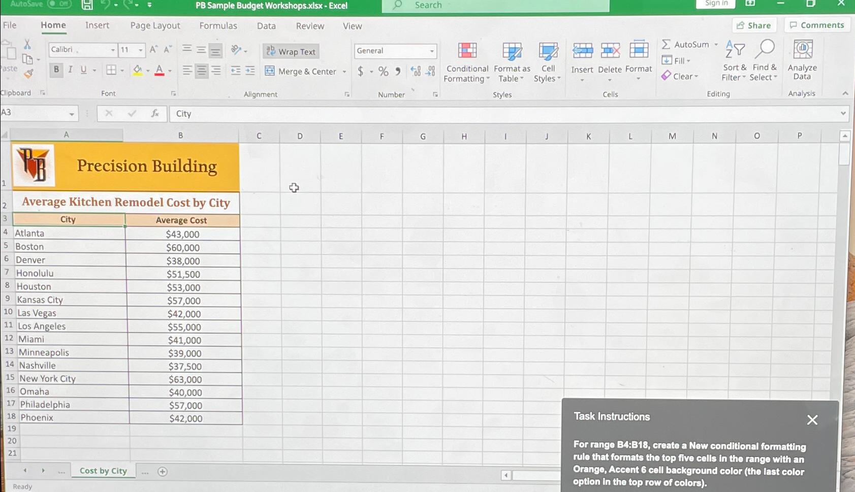 For Range B4 B18 ﻿create A New Conditional