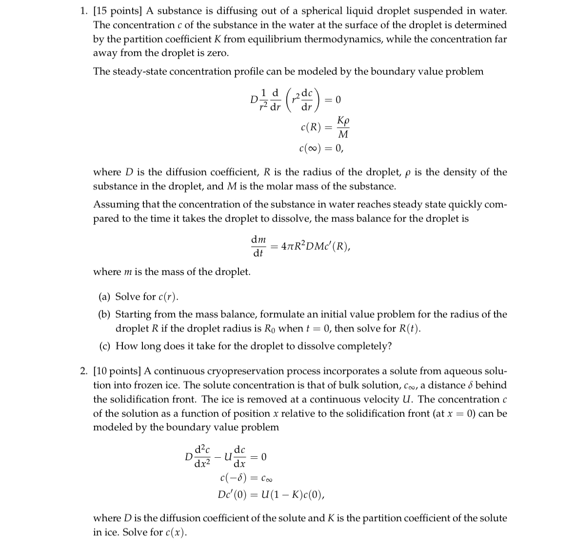 Solved A substance is diffusing out of a spherical liquid | Chegg.com