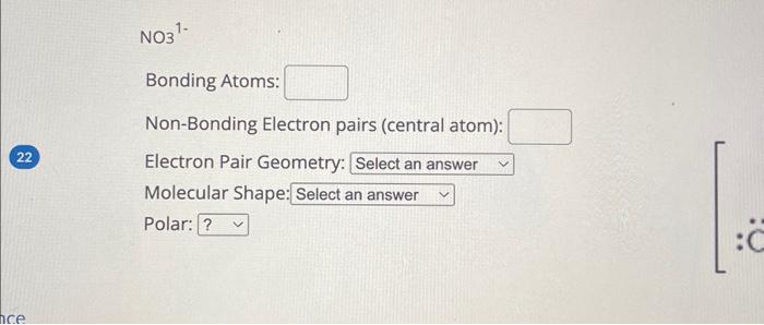 Solved Bonding Atoms: Non-Bonding Electron pairs (central | Chegg.com