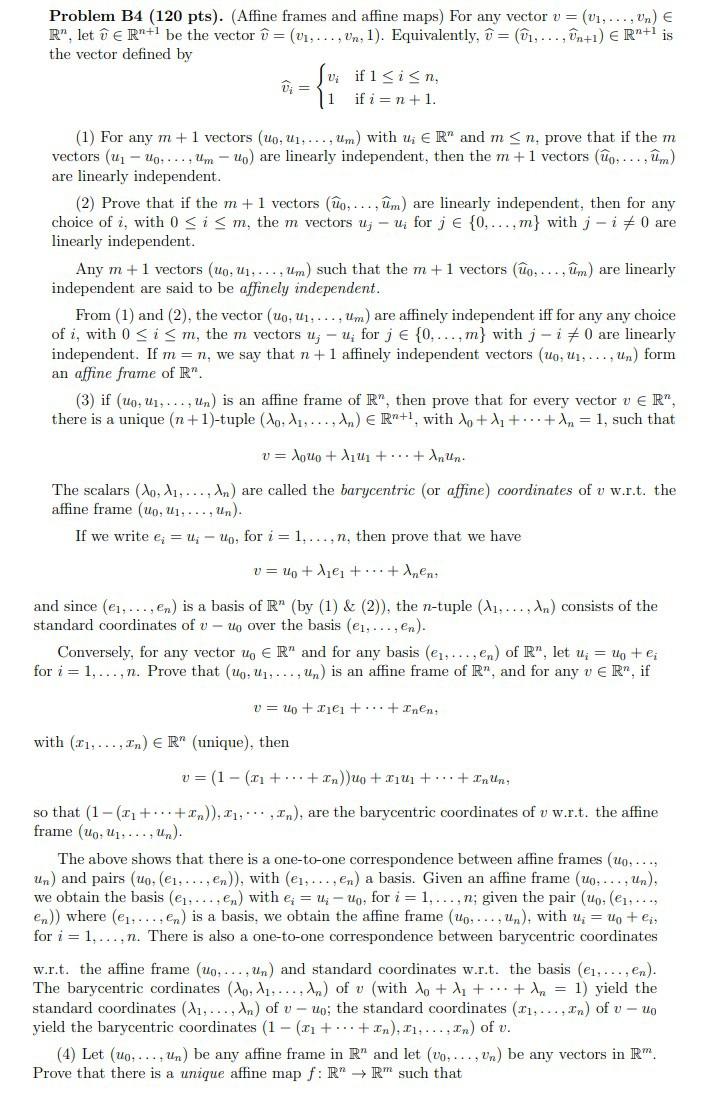 Solved Problem B4 (120 pts). (Affine frames and affine maps) | Chegg.com