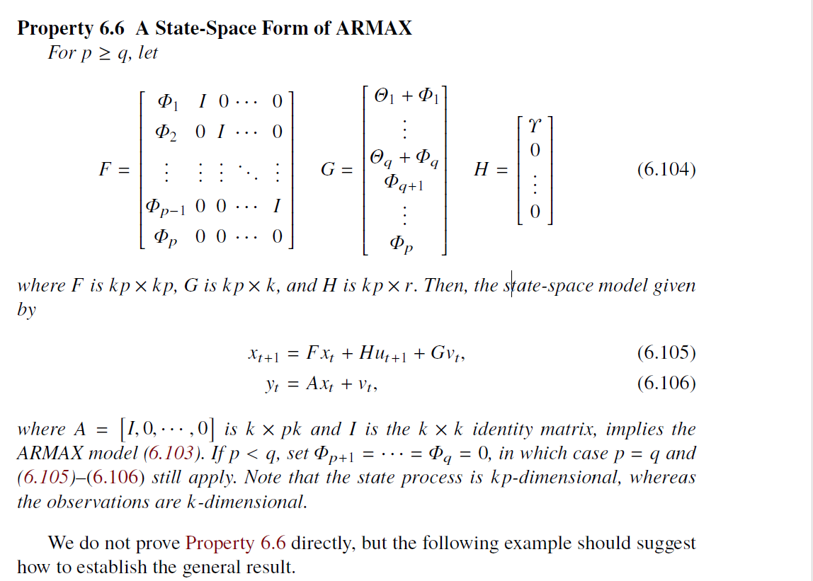 Solved Property 6.6 ﻿A State-Space Form of ﻿ARMAXFor p≥q, | Chegg.com