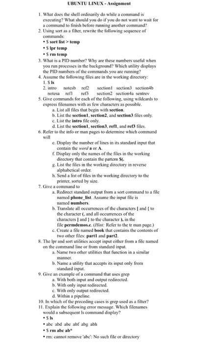 Solved UBUNTU LINUX - Assignment 1. What does the shell | Chegg.com