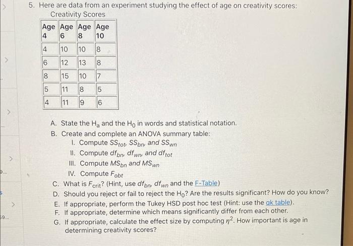 Solved 5. Here are data from an experiment studying the | Chegg.com