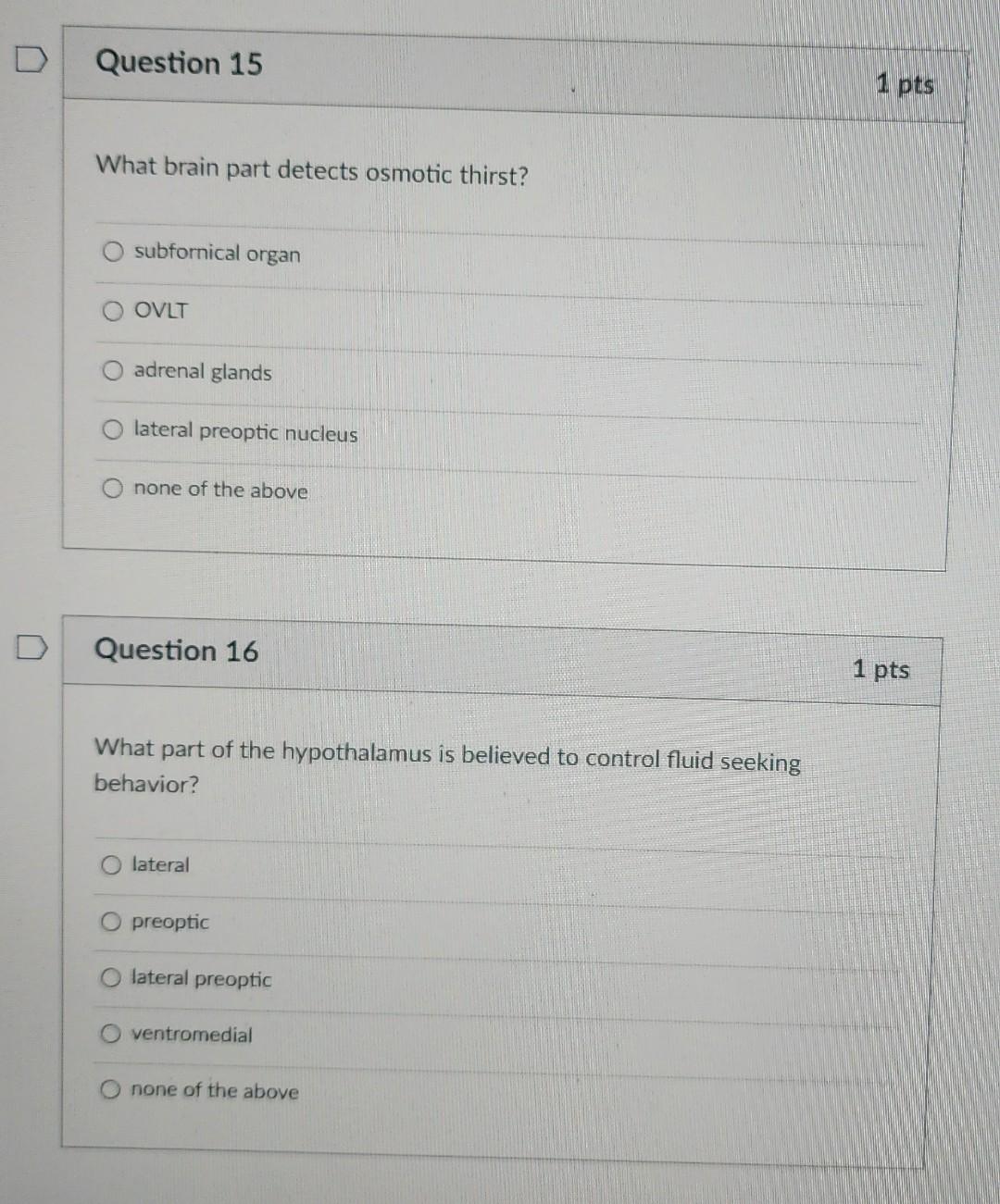 Solved What brain part detects osmotic thirst? subfornical | Chegg.com