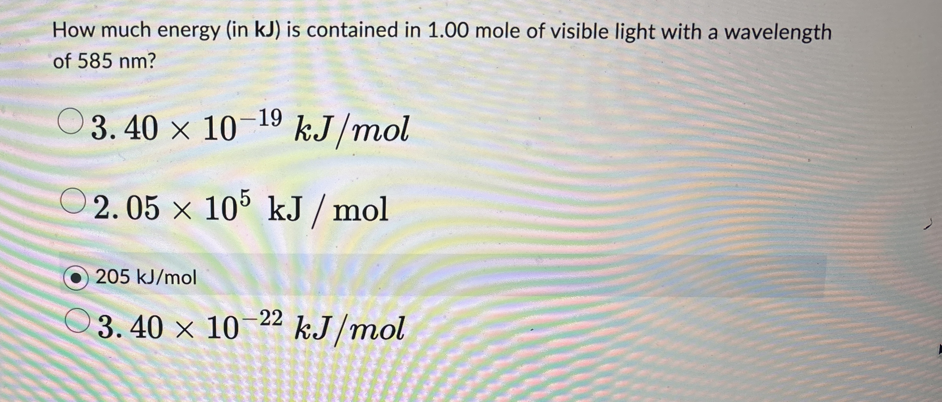 Solved How much energy (in kJ ) ﻿is contained in 1.00 ﻿mole | Chegg.com