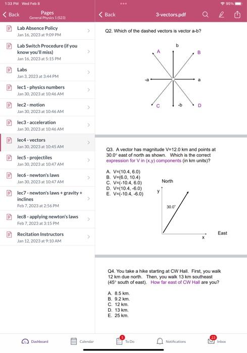 Solved Q2. Which of the dashed vectors is vector a-b? Q3. A | Chegg.com