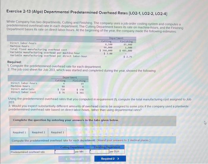 Solved Exercise 2-13 (Algo) Departmental Predetermined | Chegg.com