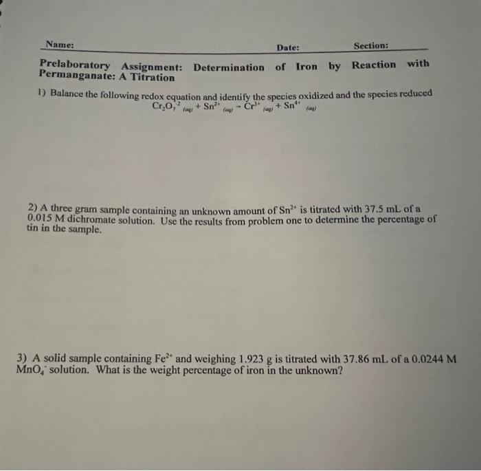 Solved Name Date Section Prelaboratory Assignment