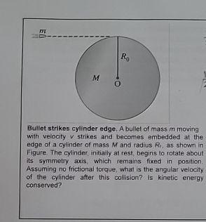 Solved Bullet strikes cylinder edge. A bullet of mass m | Chegg.com