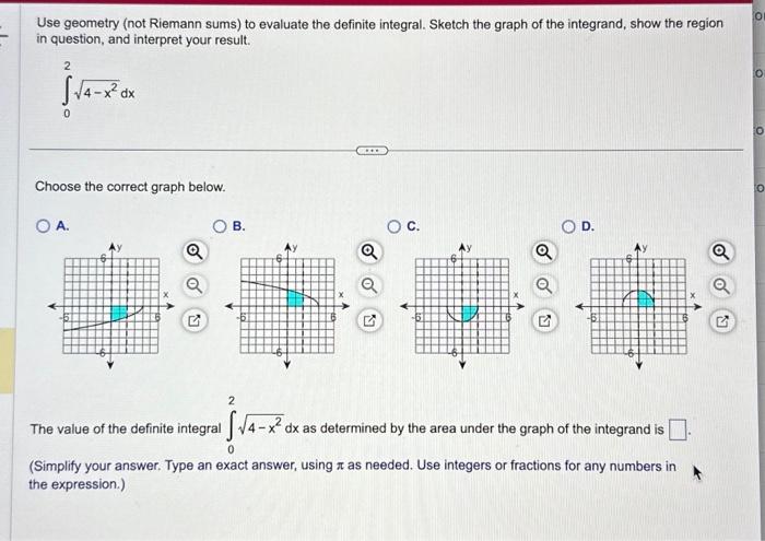 Solved Use geometry (not Riemann sums) to evaluate the | Chegg.com