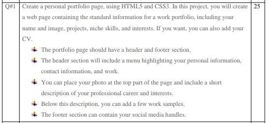 Solved 25 Q#1 Create a personal portfolio page, using HTML5 | Chegg.com
