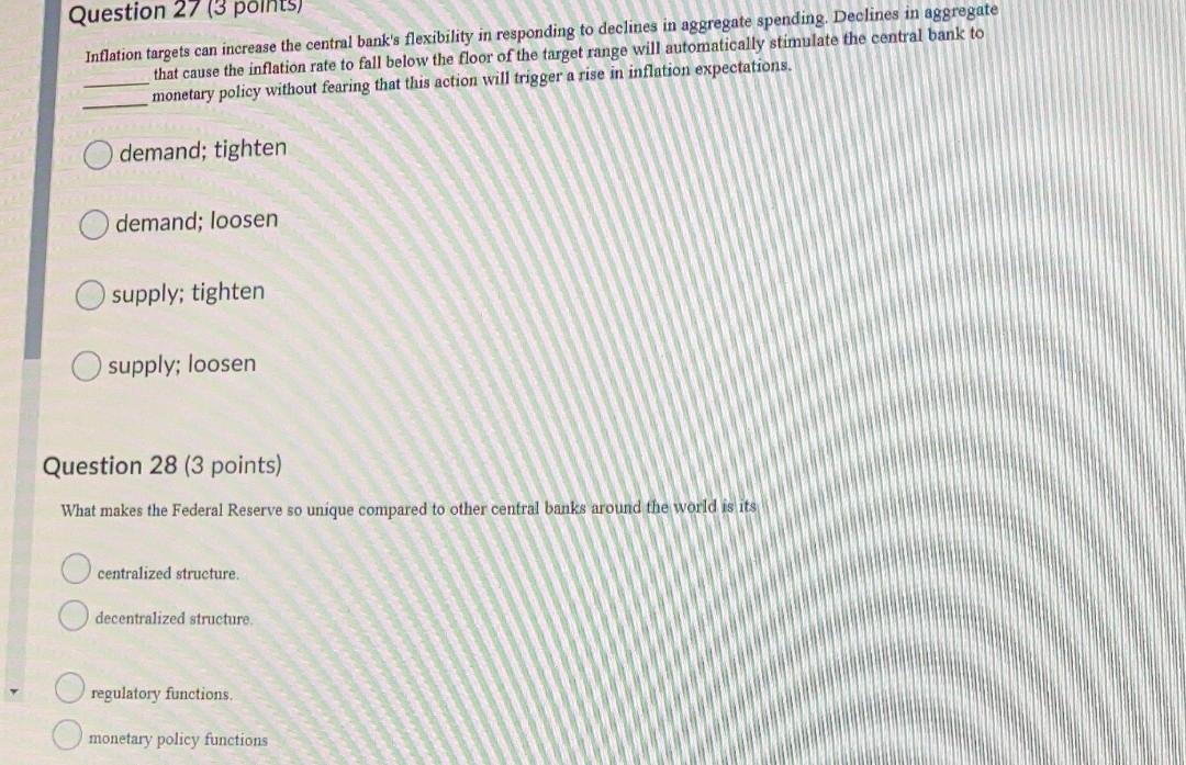 Solved Question 27 13 points) Inflation targets can increase | Chegg.com