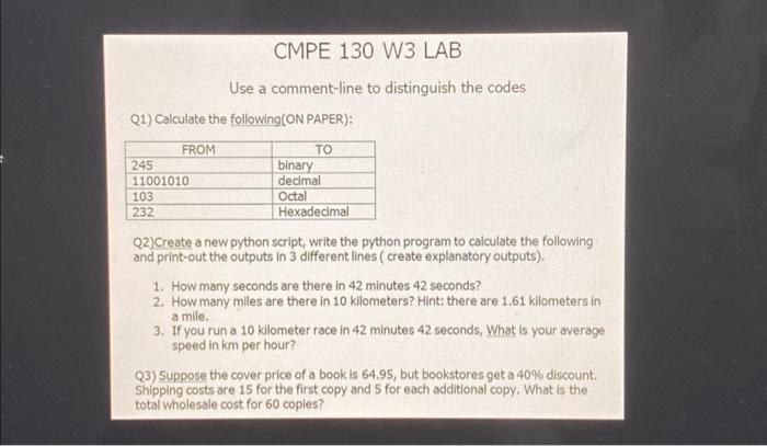 Solved Use a comment-line to distinguish the codes Q1) | Chegg.com