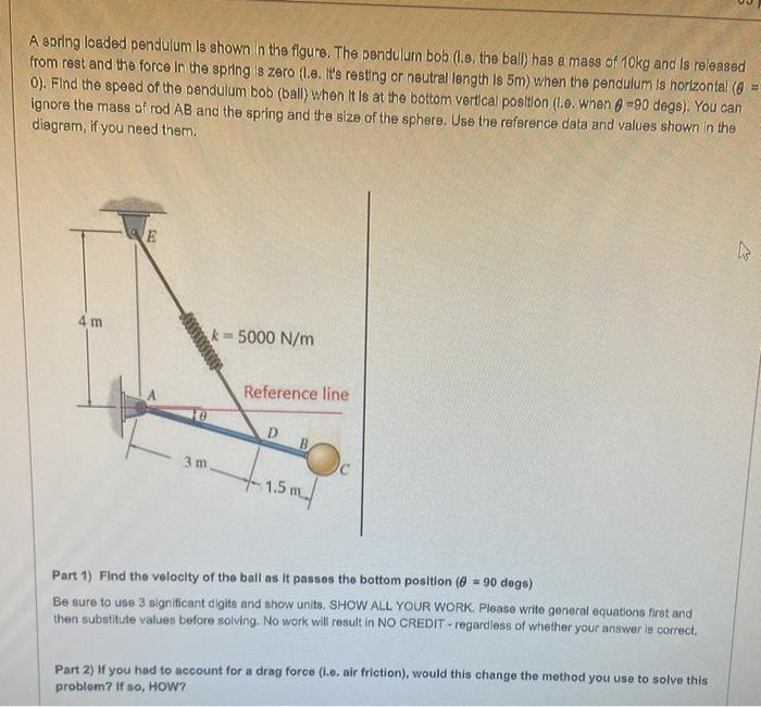Solved A spring loaded pendulum is shown in the figure. The | Chegg.com