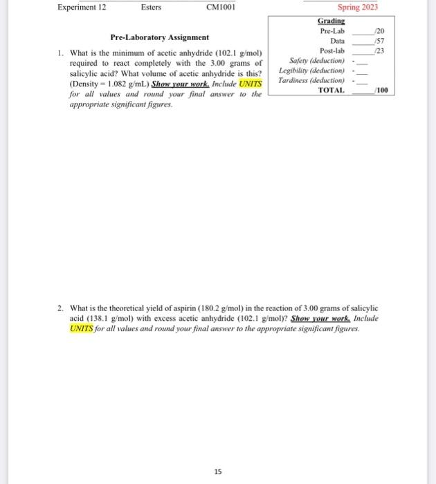 Solved Pre-Laboratory Assignment 1. What is the minimum of | Chegg.com