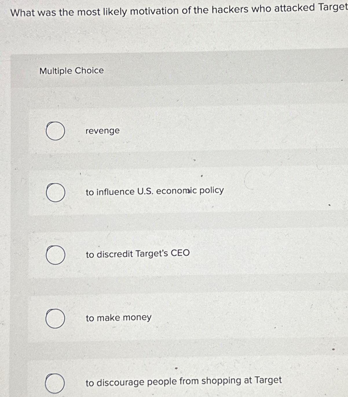 Solved What was the most likely motivation of the hackers | Chegg.com