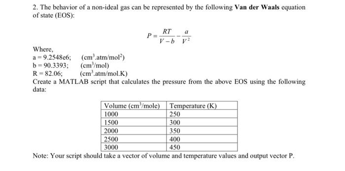 Solved 2. The behavior of a non-ideal gas can be represented | Chegg.com