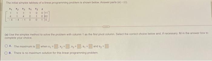 Solved The initial simplex tableau of a linear programming | Chegg.com
