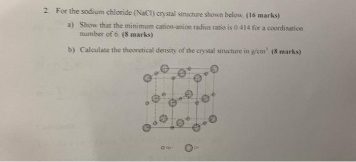 Solved For The Sodium Chloride Nacl Crystal Structure