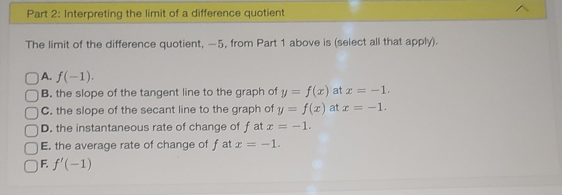 Solved Part 2: Interpreting the limit of a difference | Chegg.com